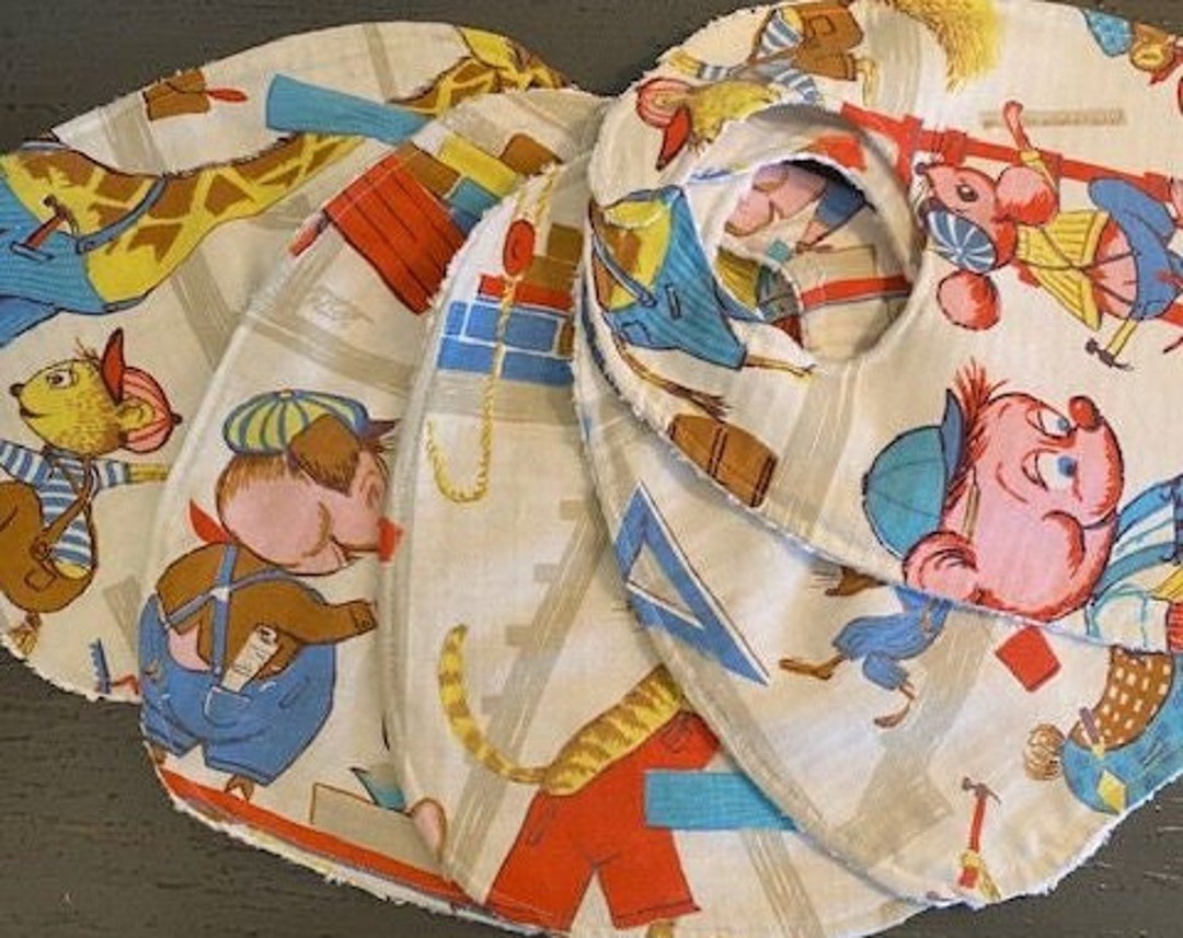 Set of 5 Vintage Baby Cotton Bibs With Construction Scenes - Etsy