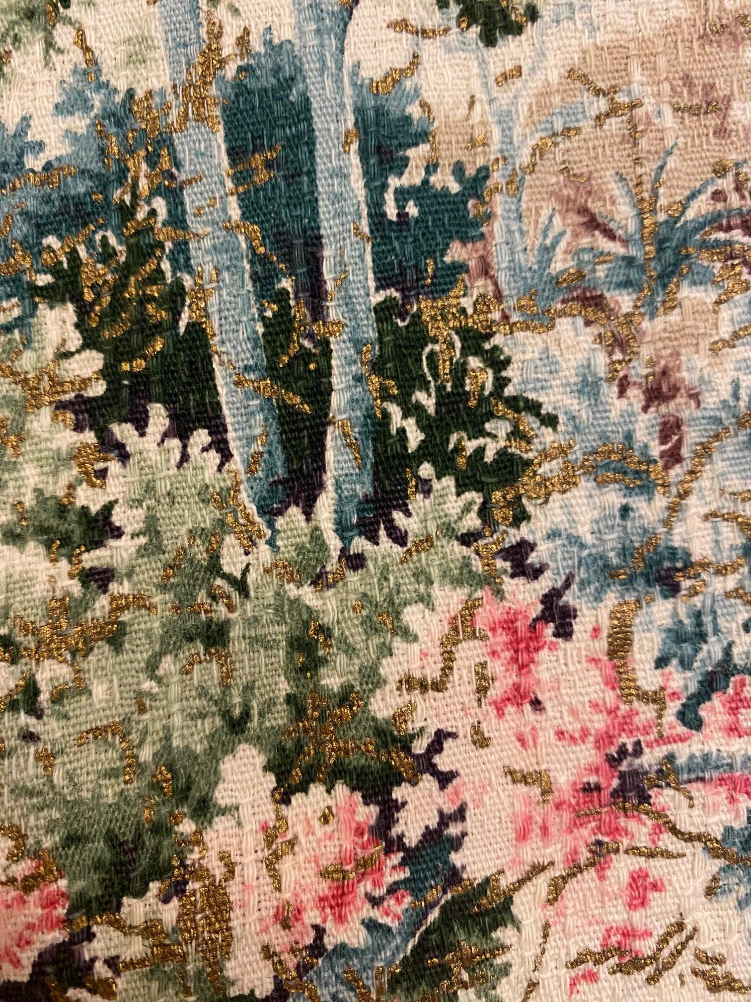 1940s Vintage Bark Cloth Floral Design With Gold, Pink and Greens 45 in ...