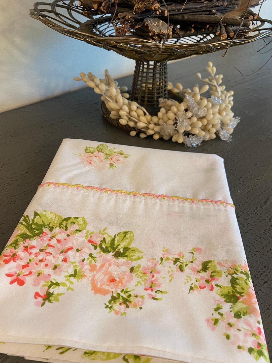 Single Vintage Pink Floral Print Pillowcase With Trim - Etsy