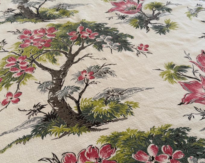 Beautiful Vintage 1940s Bark Cloth Fabric Grey Hawaiian Flowers 70 in L ...
