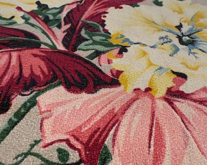 Vintage Bark Cloth Floral Curtain Fabric Panel 13.5in Wide X 44 in Long ...