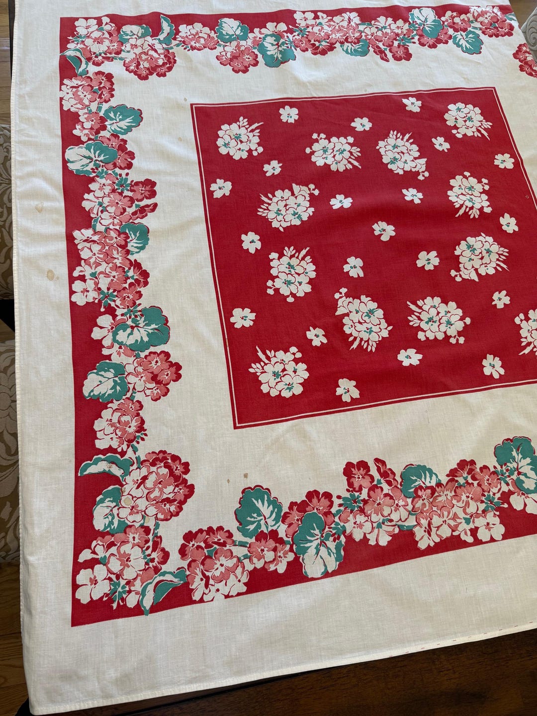 46in X 44in Vintage 1950s Cutter Cotton Tablecloth Red Geranium - Etsy