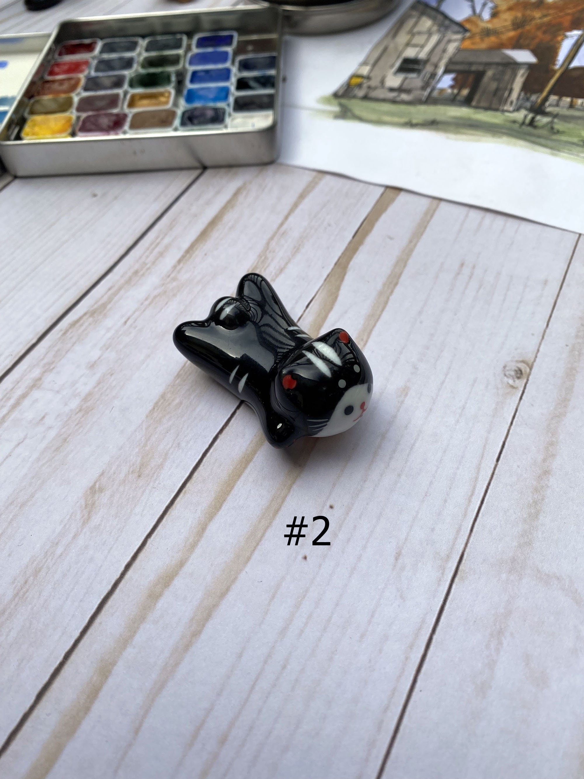 Stretched Kitty Brush Rest Cute Kawaii Cat Ceramic Paint - Etsy