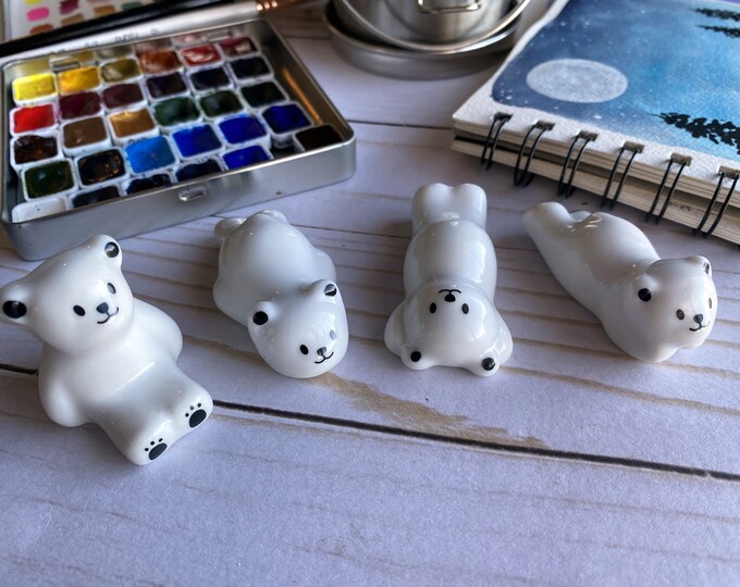 Polar Gummy Bear Brush Rest, Kawaii Bear Ceramic Paint Brush Holder ...