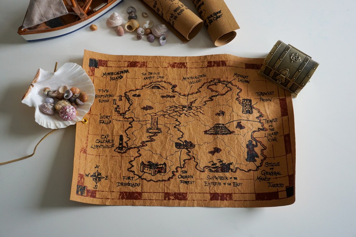Treasure map with riddles for family games and pirate parties | Etsy