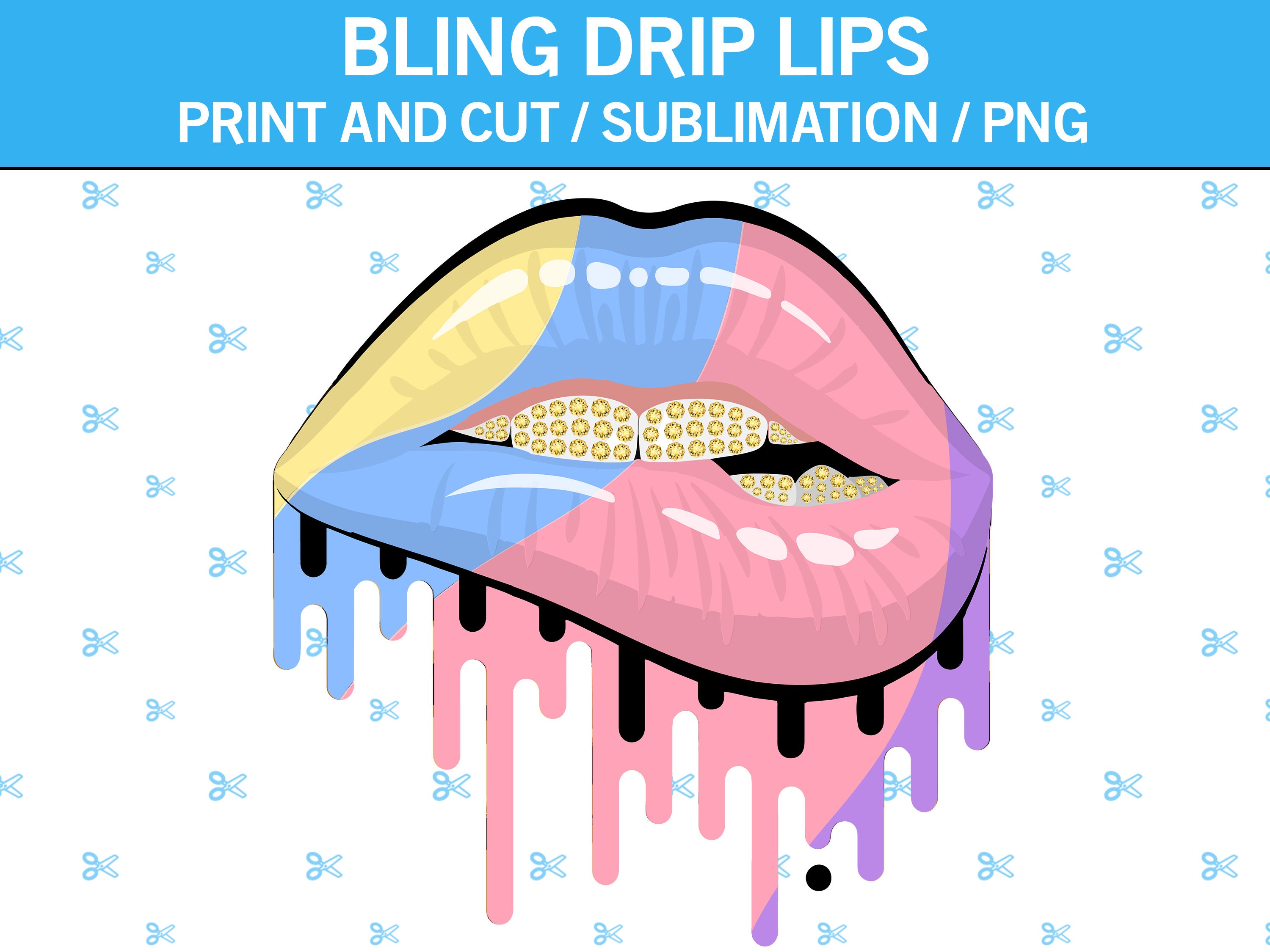 Groovy Bling Drip Lips PNG, Print and Cut Lips, Dripping Lips, Biting ...