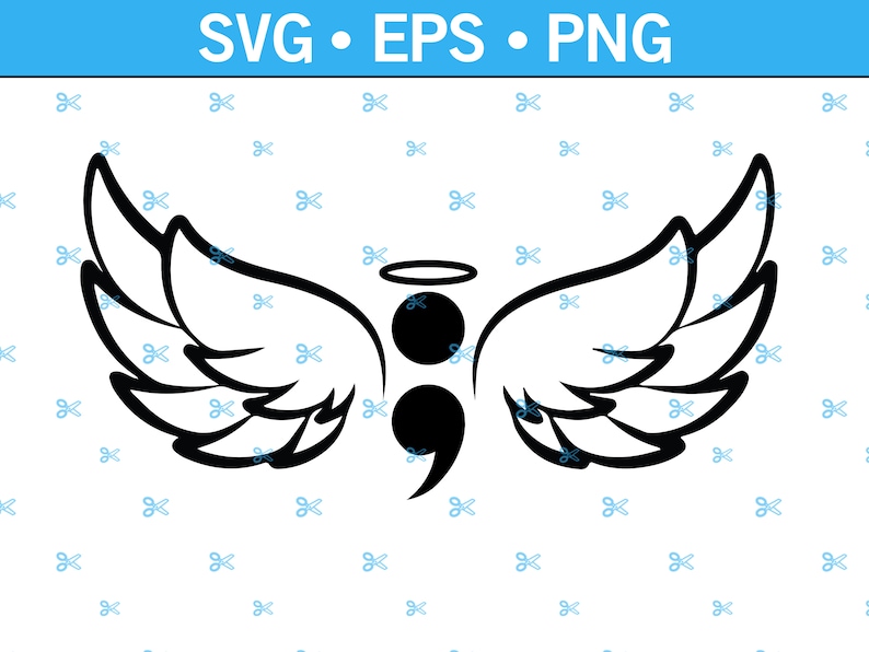 Semicolon Angel Wings With Halo SVG for Cricut and Crafts, Angel Wings ...