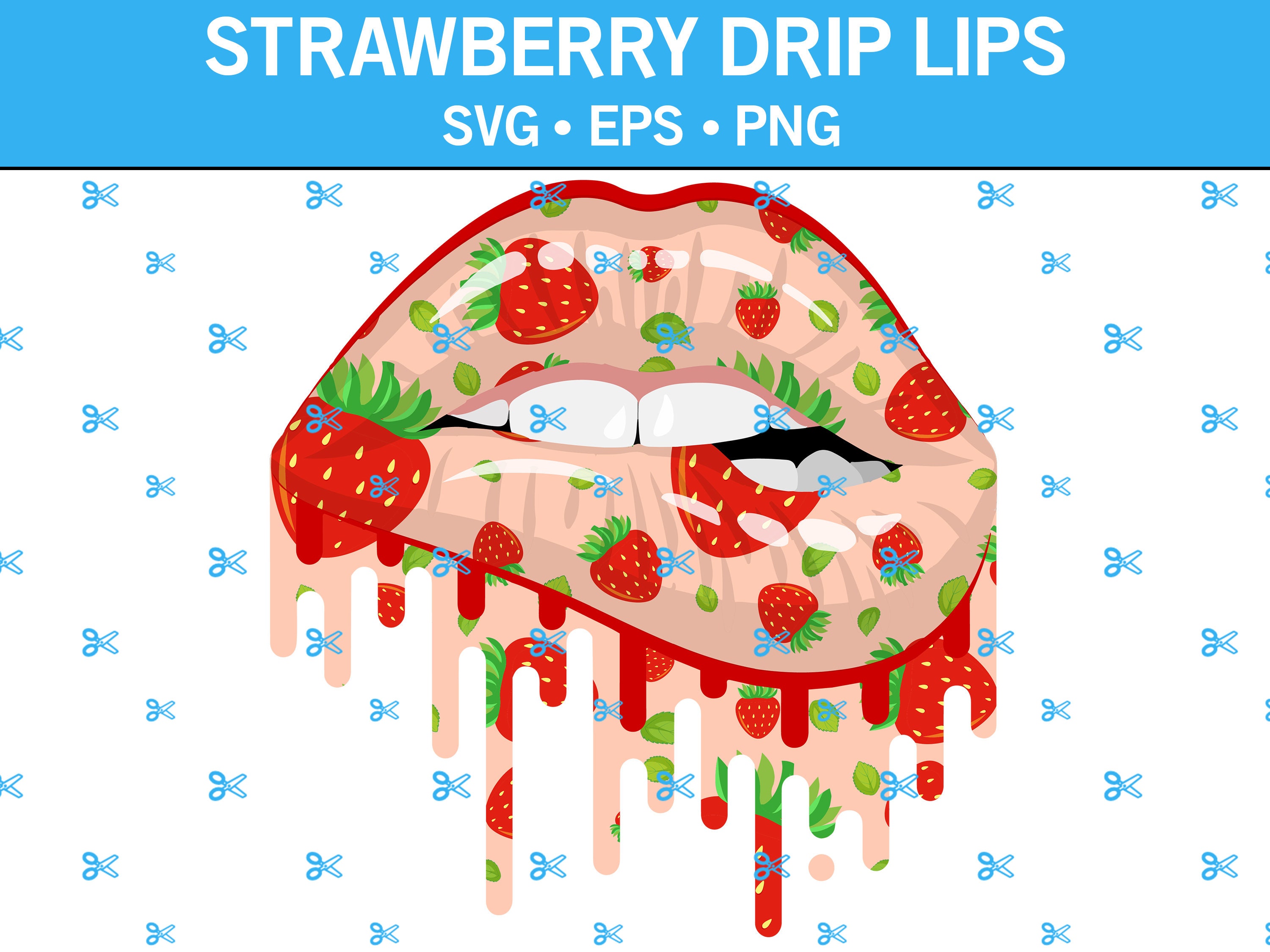 Strawberry Drip Lips SVG, Print and Cut Lips, Dripping Lips, Biting ...