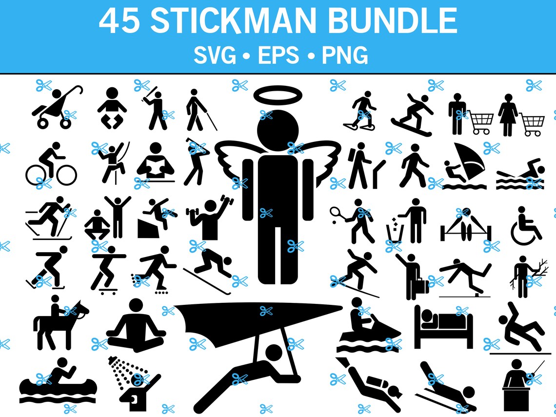 45 Stickman SVG Bundle, Stickman Svg, Swimming Svg, Angel Svg, Skating ...