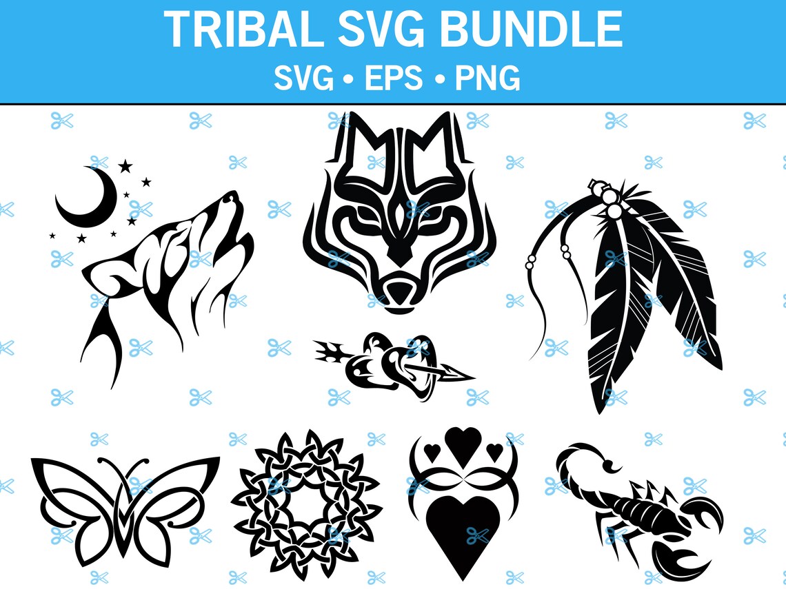 Tribal SVG Bundle Wolf Head Svg Tribal Feathers Svg Howling - Etsy