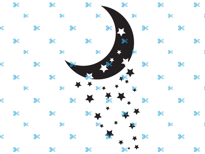Moon With Falling Stars SVG. Vector Cut File for Cricut, Silhouette ...