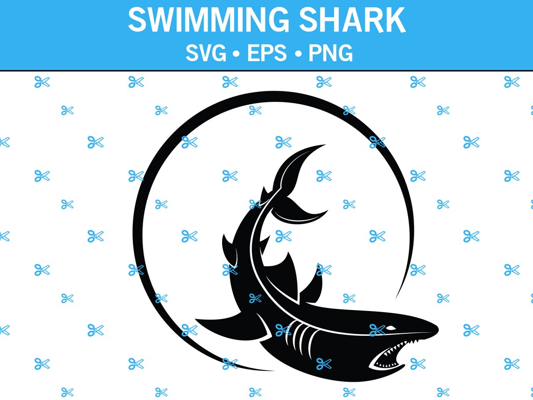 Swimming Shark With Circle SVG, Shark Svg, Fish SVG, Ocean Animal Svg ...
