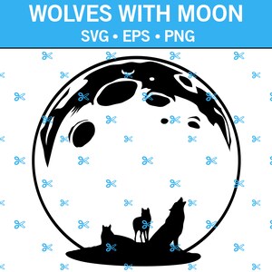 Wolves With Full Moon SVG, Wolf Svg, Dog Svg, Full Moon Svg, Wolf Clip ...