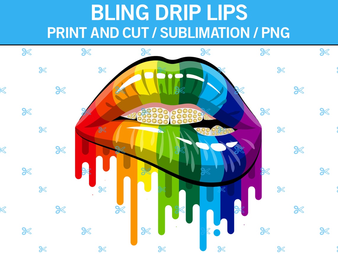 Rainbow Bling Drip Lips PNG Print and Cut Lips Dripping - Etsy
