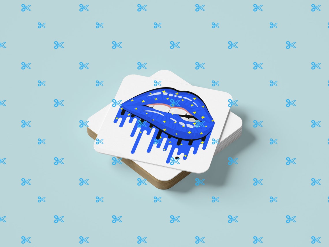Blue Stars Drip Lips SVG, Print and Cut Lips, Dripping Lips, Biting ...