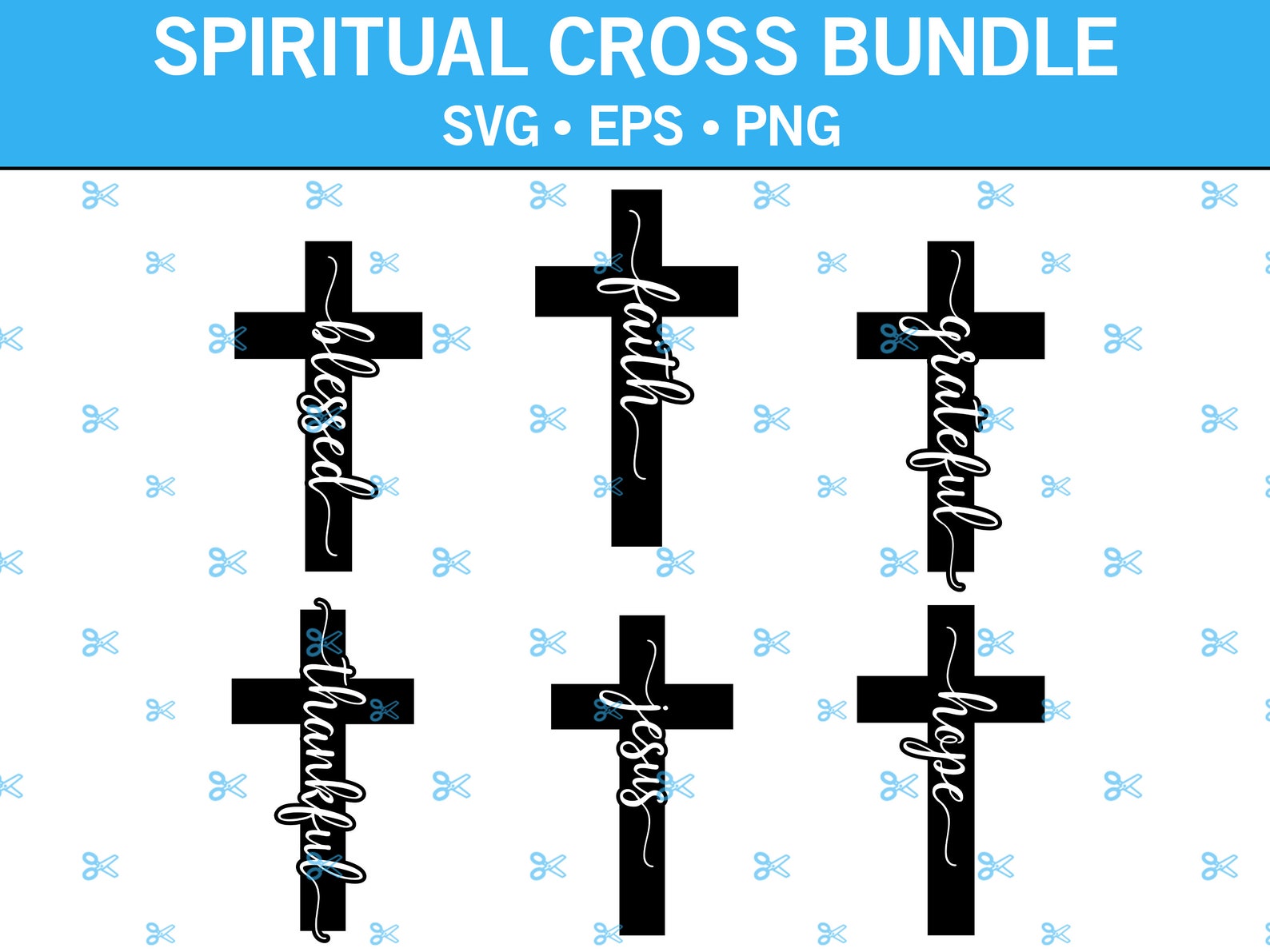 6 Spiritual Words Large Cross SVG Bundle, Hope Cross, Blessed Cross ...