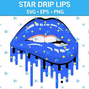 Blue Stars Drip Lips SVG, Print and Cut Lips, Dripping Lips, Biting ...