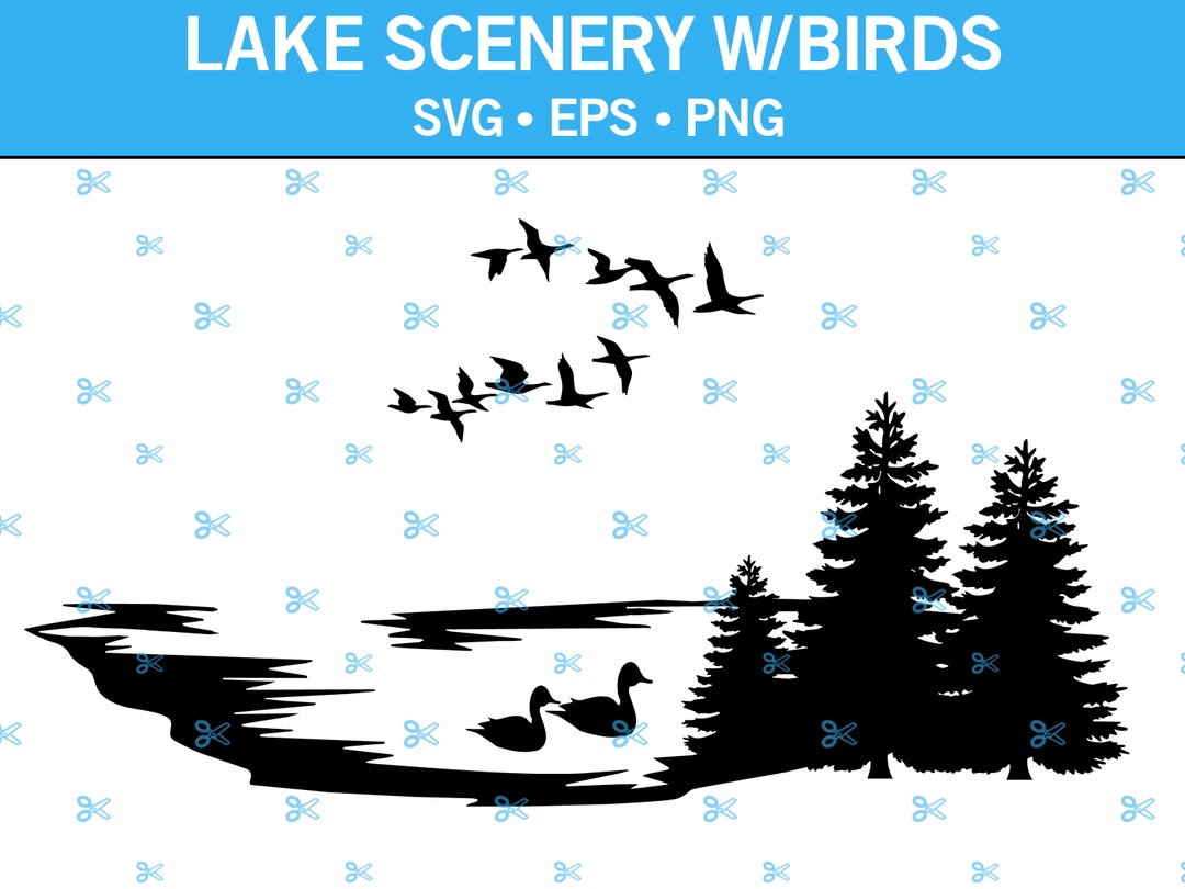 Lake Scenery With Birds and Ducks SVG. Vector Cut File for Cricut ...