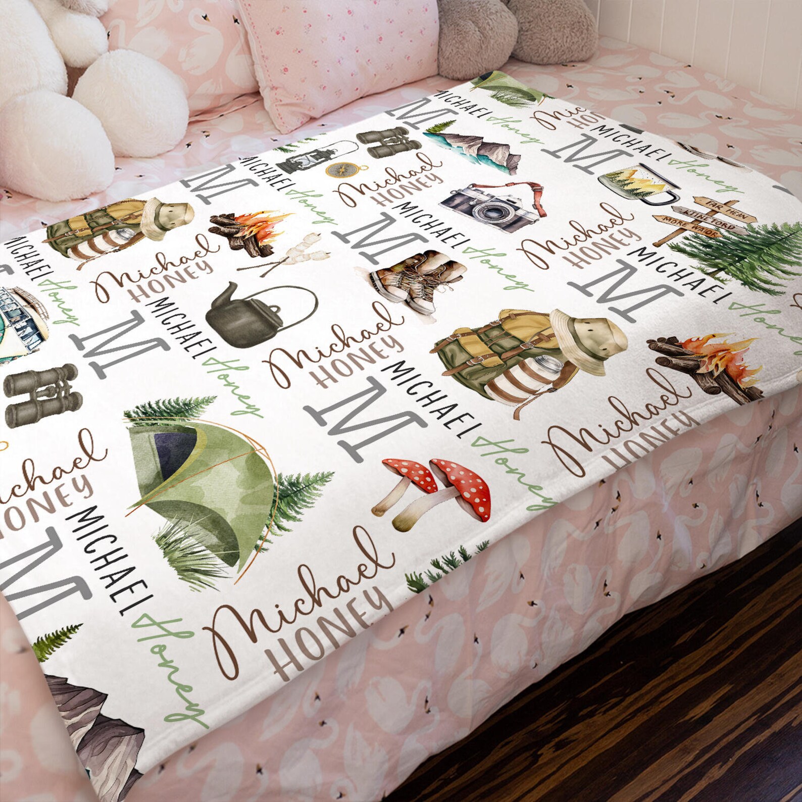 Personalized Camping Fleece Blanket: Custom Name Blanket for Kids - Etsy