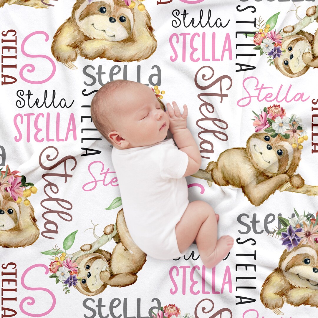 Personalized Sloth Fleece Blanket: Custom Name Throw, Gift for Kids - Etsy