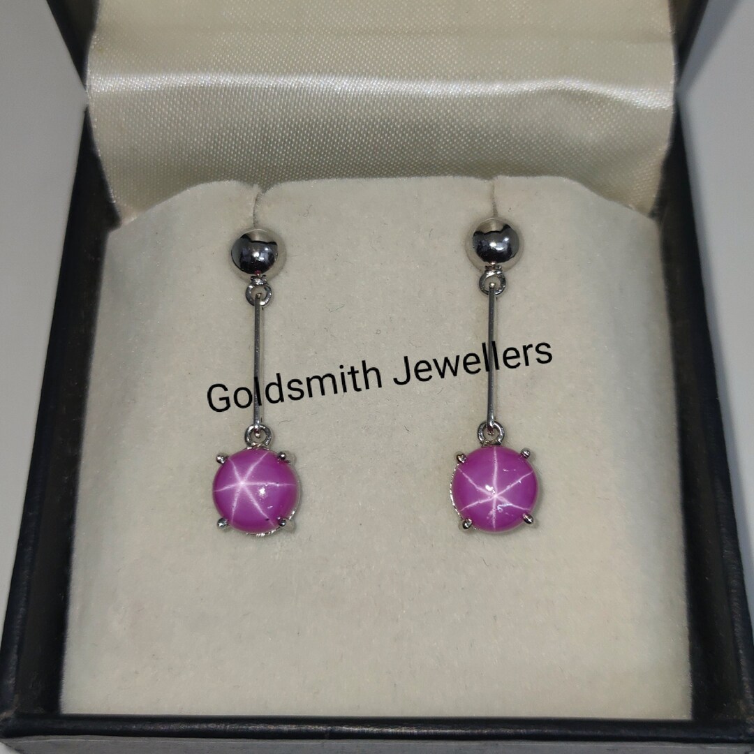 Round Star Pink Sapphire Earrings, Minimalist Earring, Pink Star ...