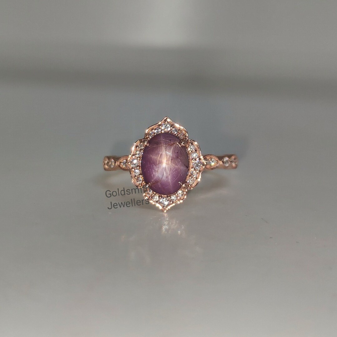 Vintage Star Ruby Ring, Engagement Ring, Genuine Star Ruby Ring, Rose Gold Plating Ring, Promise ...