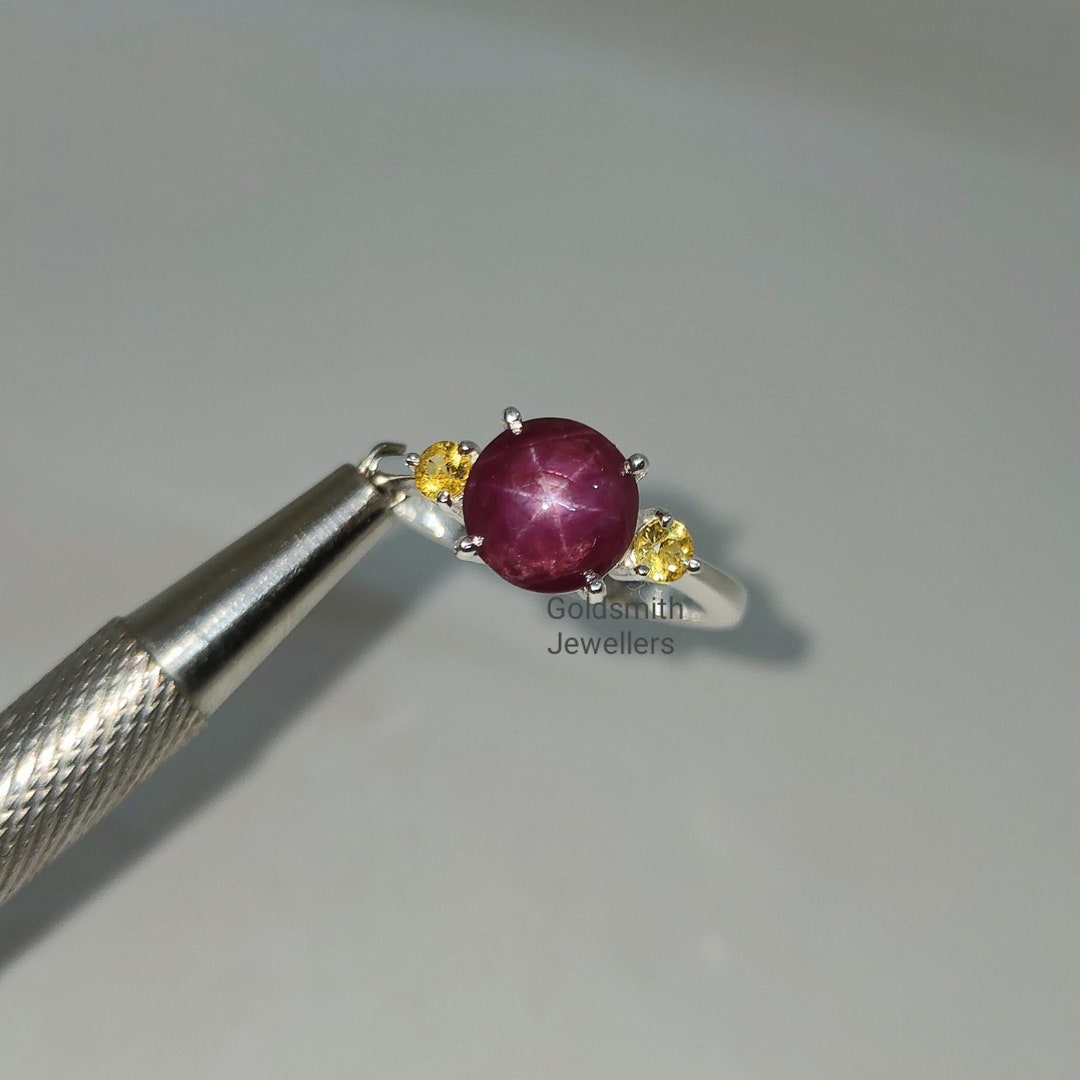 Vintage Star Ruby Ring: 925 Sterling Silver With Yellow Sapphire - Etsy