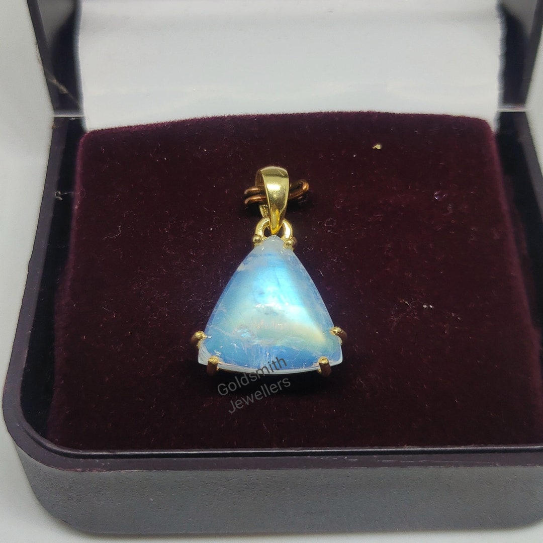 Trilliant Cut Moonstone Pendant, Natural Rainbow Moonstone Pendant, 925 ...
