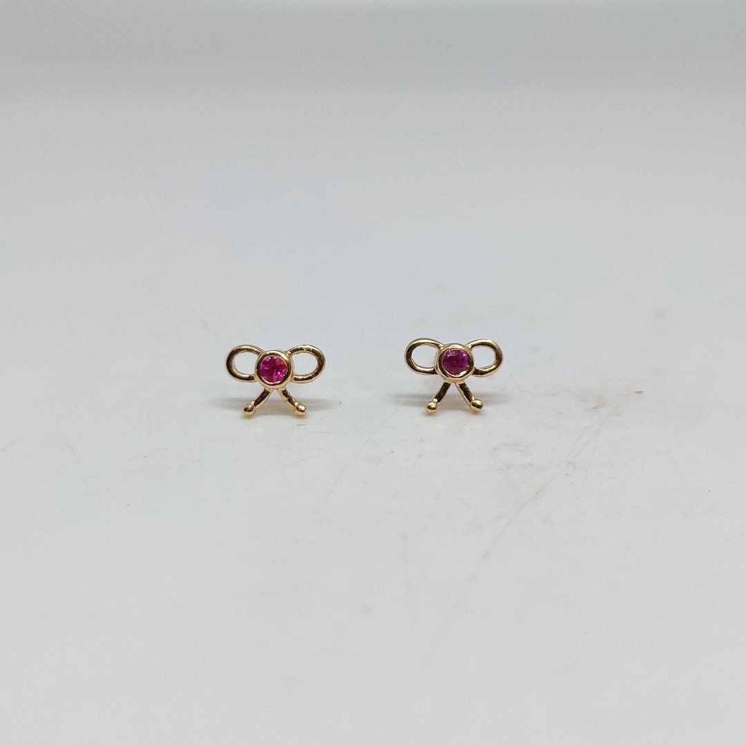 Small Ruby Earrings, Solid 14k Gold Earrings, Stud Earrings, July ...