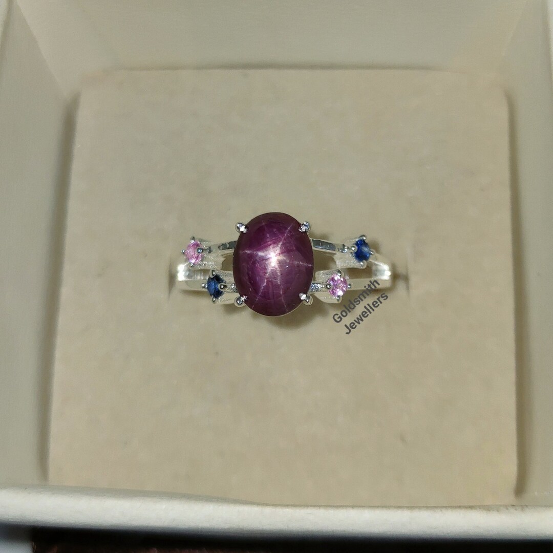 Natural Star Ruby Ring: 925 Sterling Silver With Pink & Blue Sapphire - Etsy