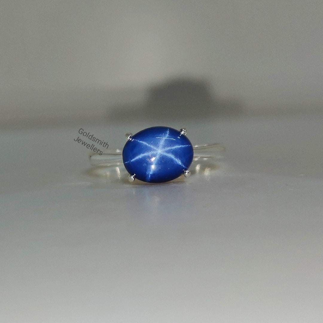 Blue Star Sapphire Ring, Minimalist Ring, 925 Sterling Silver, Oval ...