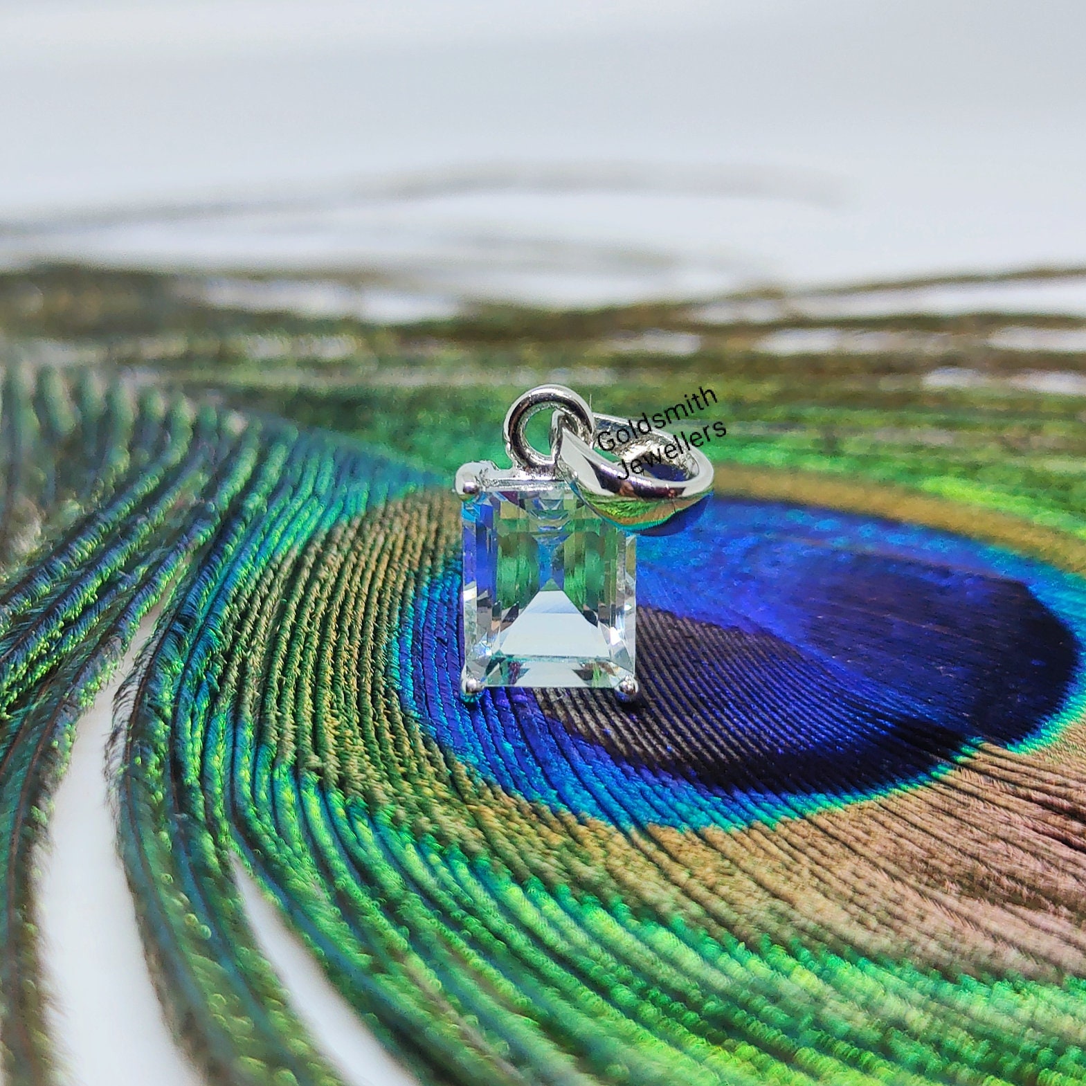 Emerald Cut Aquamarine Pendant Minimalist Sterling Silver Etsy