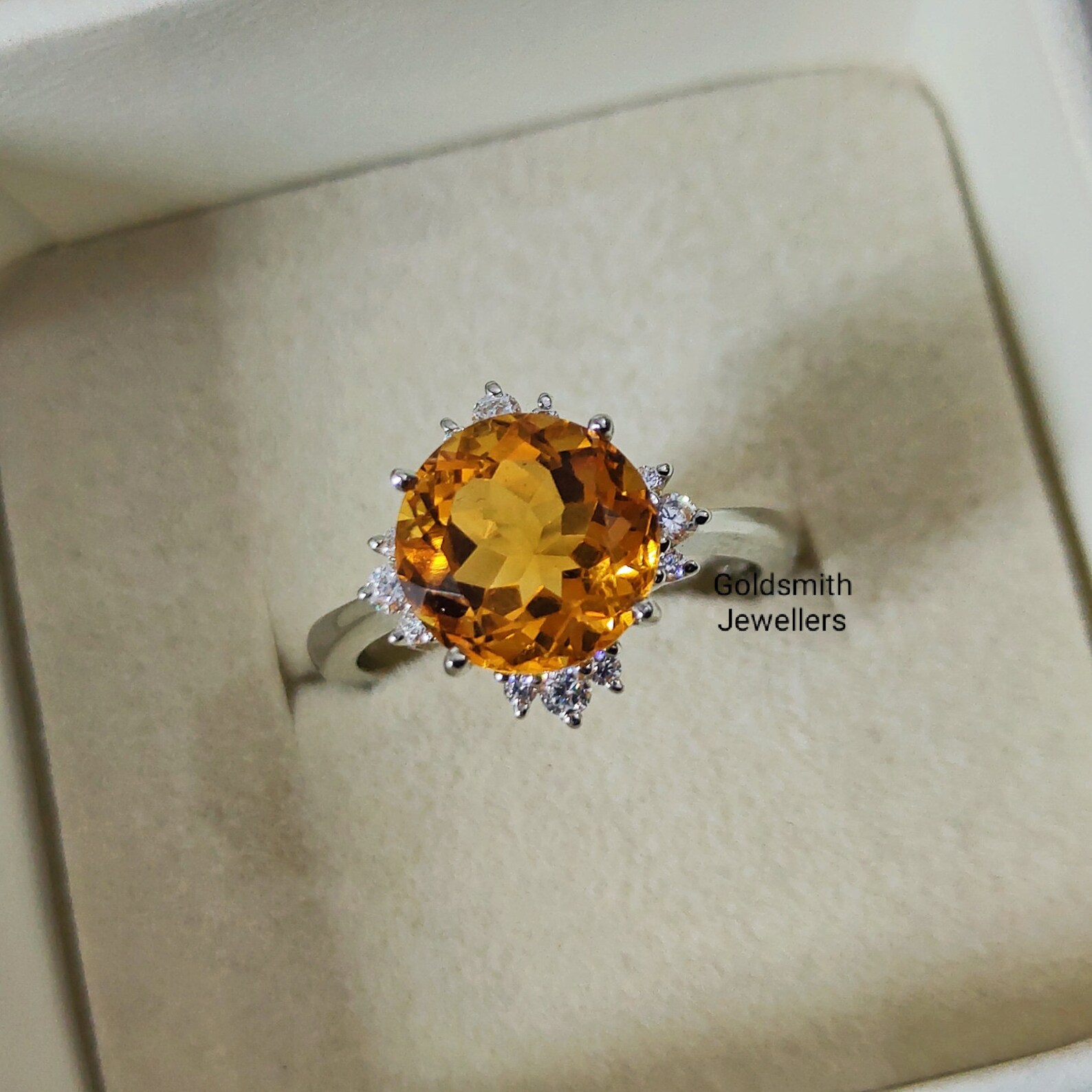 Round Citrine Ring Engagement Ring Vintage Halo Ring 925 - Etsy