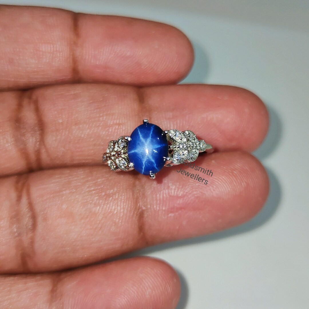 Vintage Blue Star Sapphire Ring, Engagement Ring, 925 Sterling Silver ...