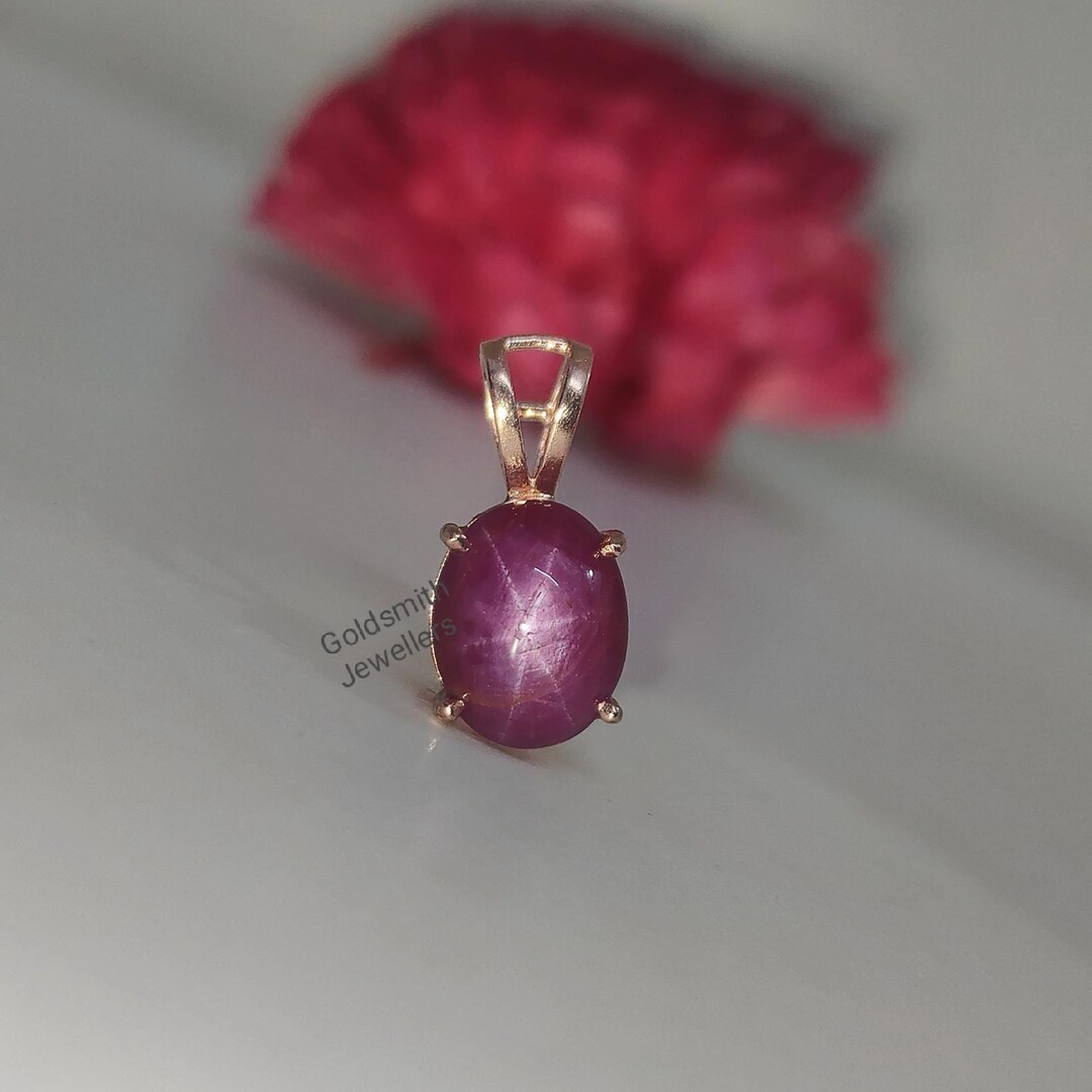 Natural Star Ruby Pendant, Rose Gold Plated Pendant, July Birthstone ...