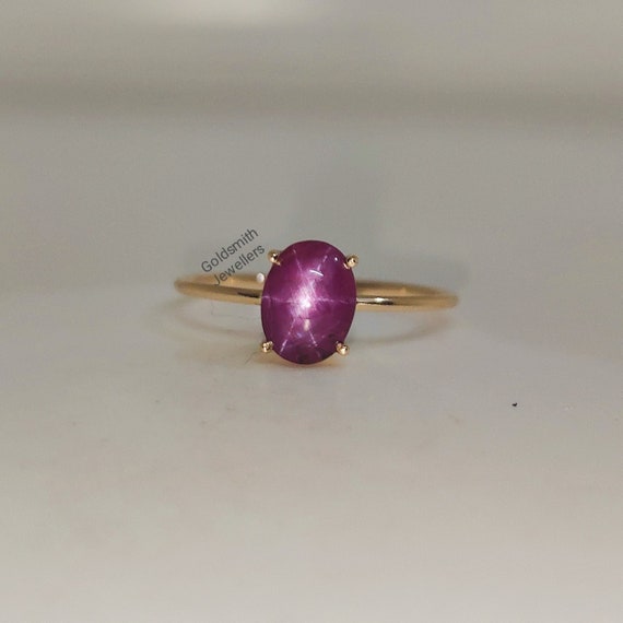 Oval Star Ruby Gold Ring Dainty Star Ring 14k Gold Ring - Etsy