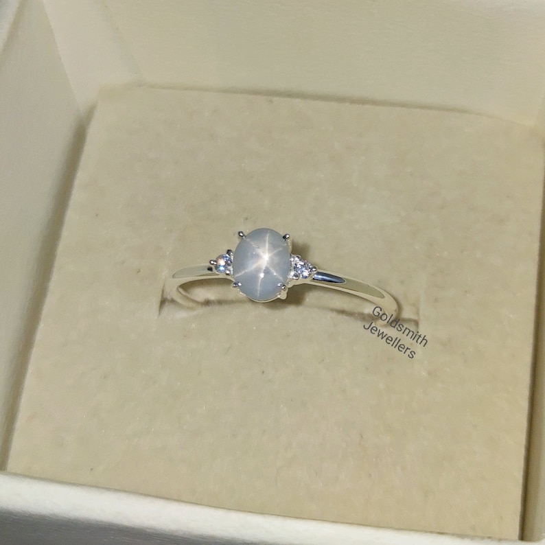 White Star Sapphire Ring Engagement Ring 925 Sterling - Etsy