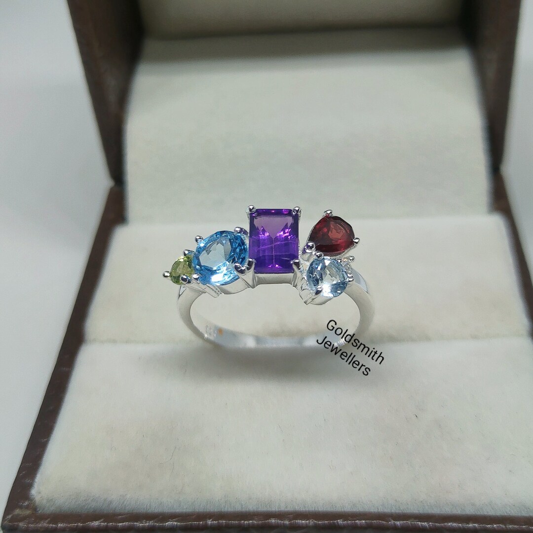 Natural Multi Gemstone Ring, Engagement Ring, Promise Ring,925 Silver ...