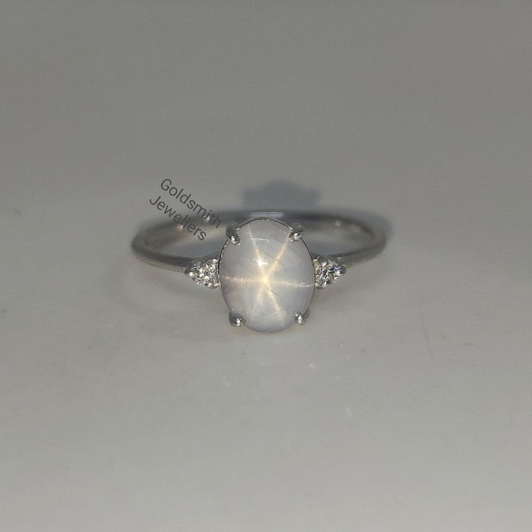 White Star Sapphire Ring, Engagement Ring, 14K White Gold Ring, AAA ...