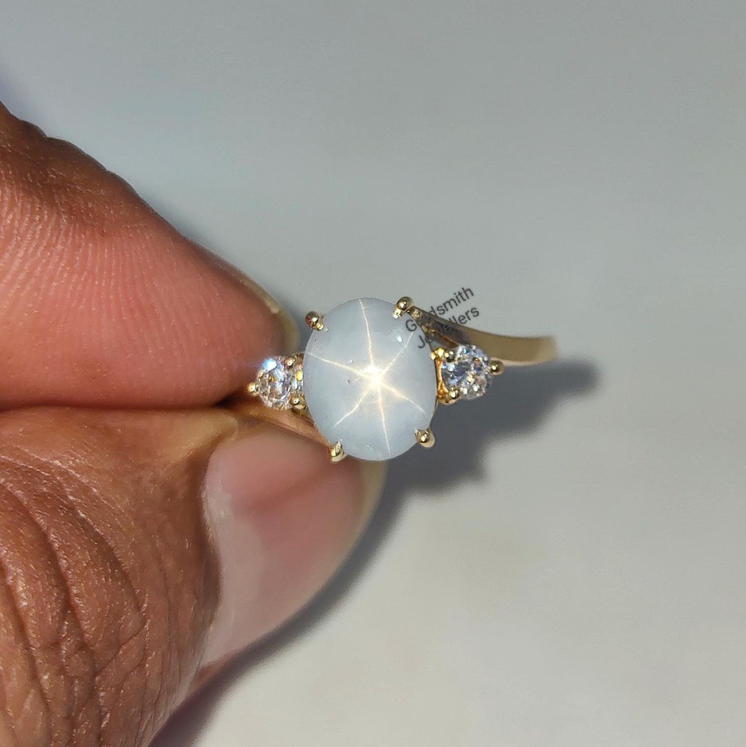 White Star Sapphire Ring, Engagement Ring, 14k Yellow Gold Ring, AAA ...