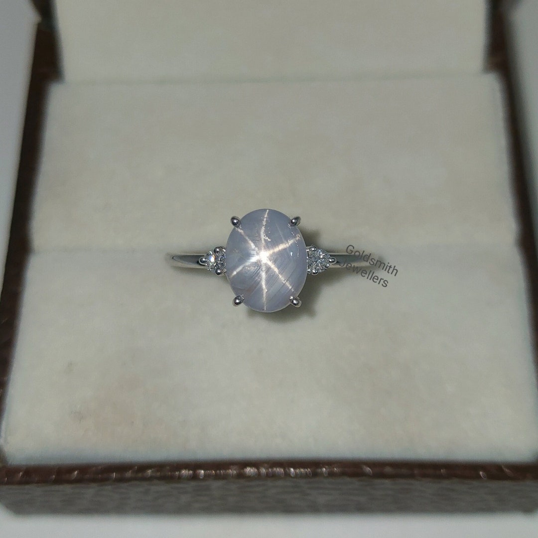White Star Sapphire Ring, Engagement Ring, 14K White Gold Ring, AAA ...