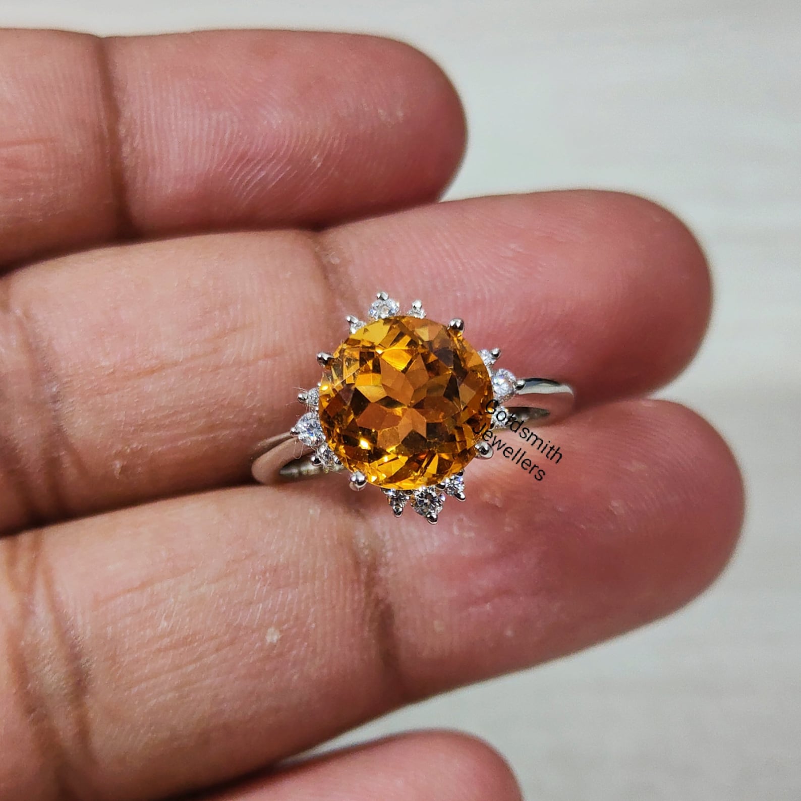Round Citrine Ring Engagement Ring Vintage Halo Ring 925 - Etsy