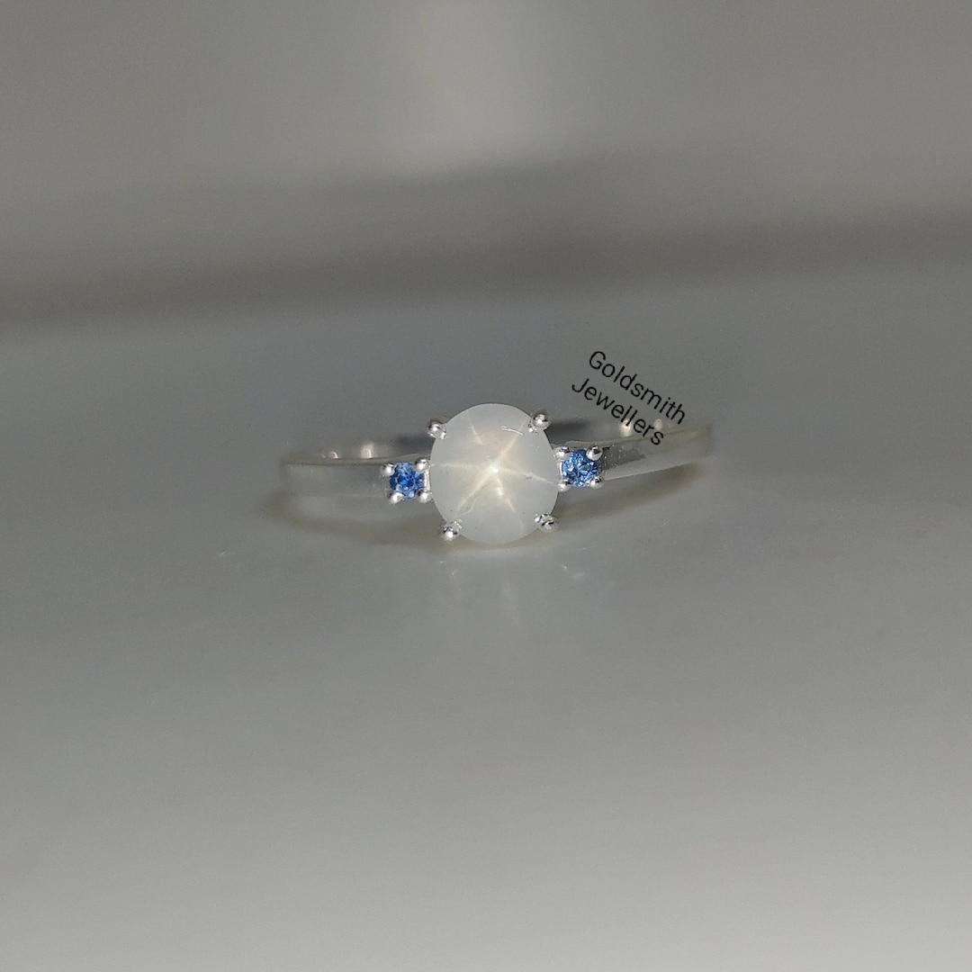 White Star Sapphire Ring Engagement Ring 925 Sterling - Etsy