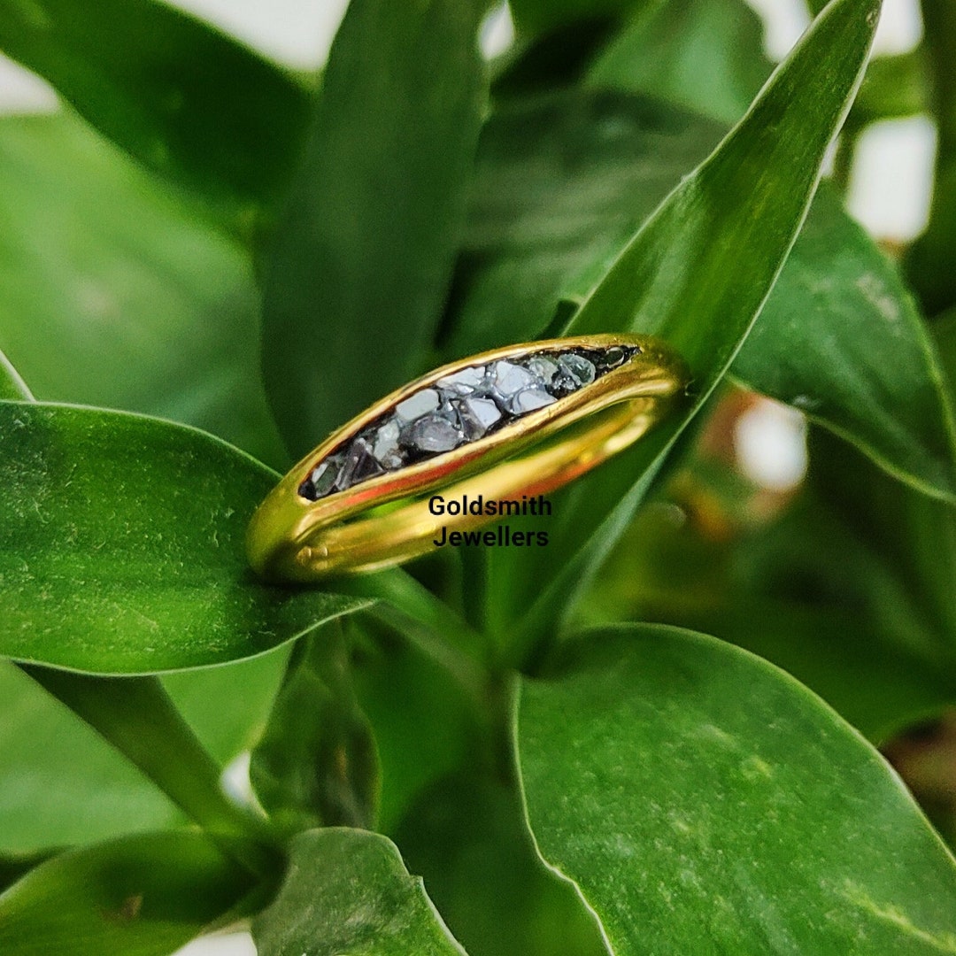 Buy Black Diamond Chip Ring, Stacking Ring, Gold Plated Ring, Dainty ...