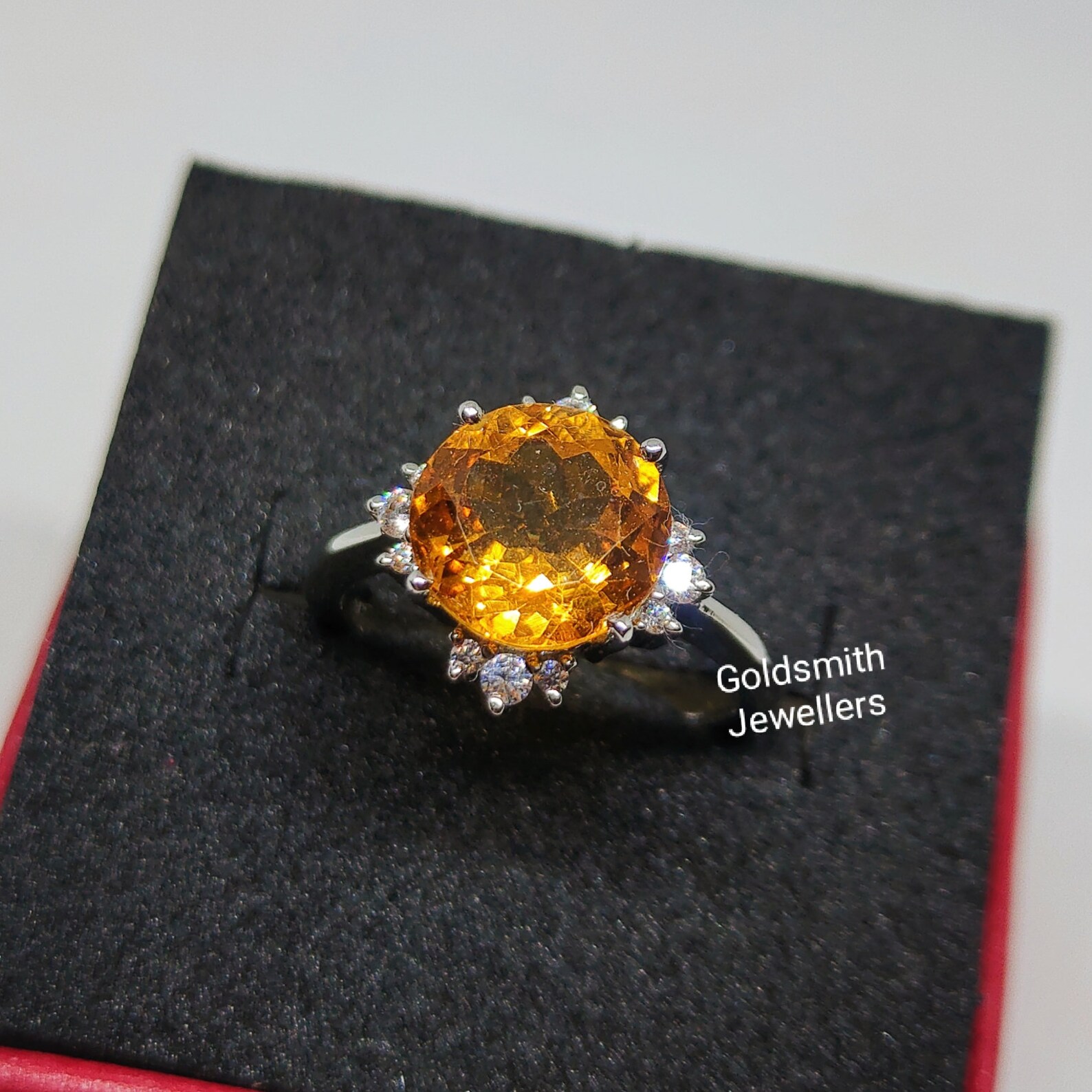 Round Citrine Ring Engagement Ring Vintage Halo Ring 925 - Etsy