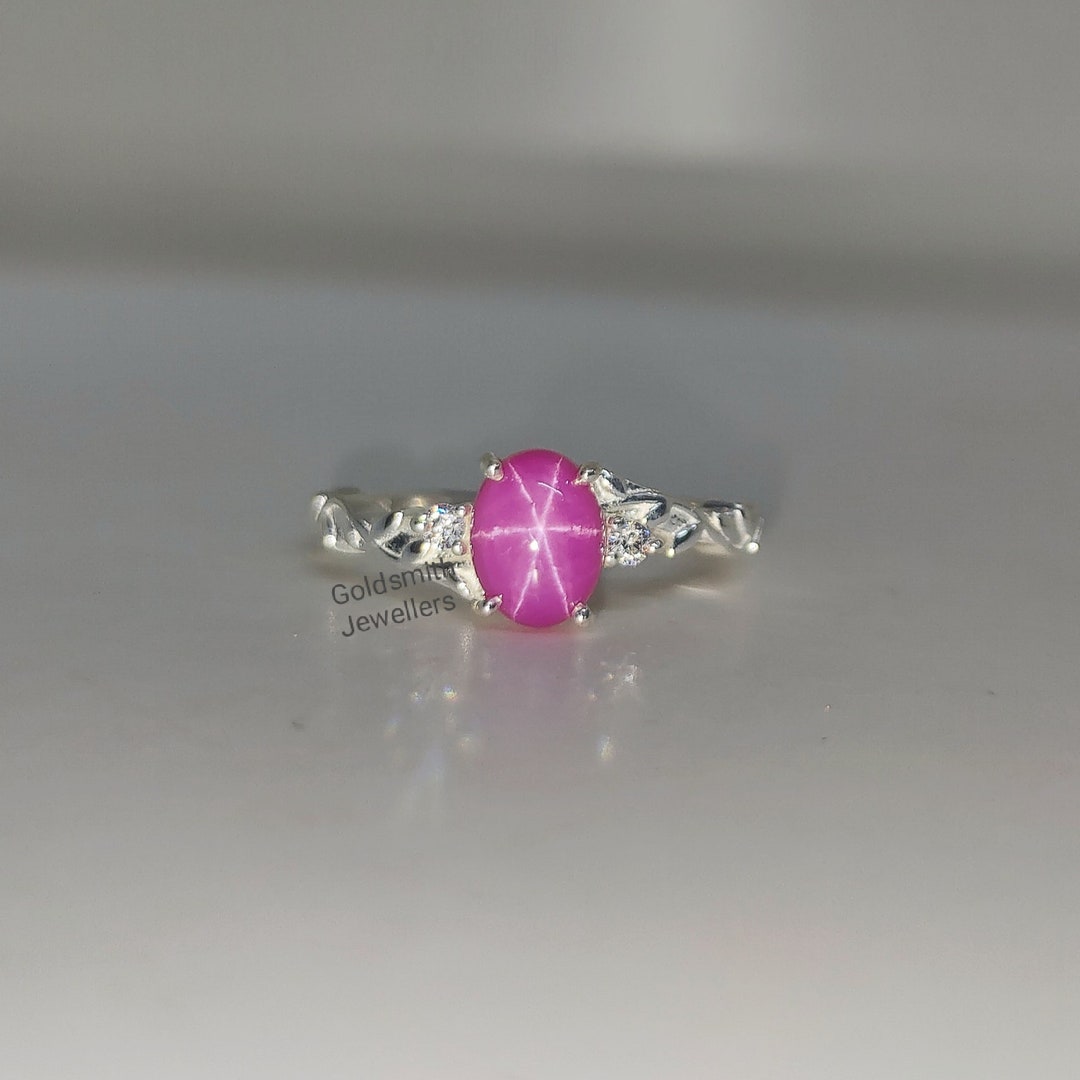Pink Star Sapphire Ring, Pink Lindy Star Ring, 925 Sterling Silver ...