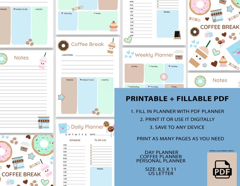 Coffee Date Planner: Printable Daily & Weekly Checklist (fillable PDF ...