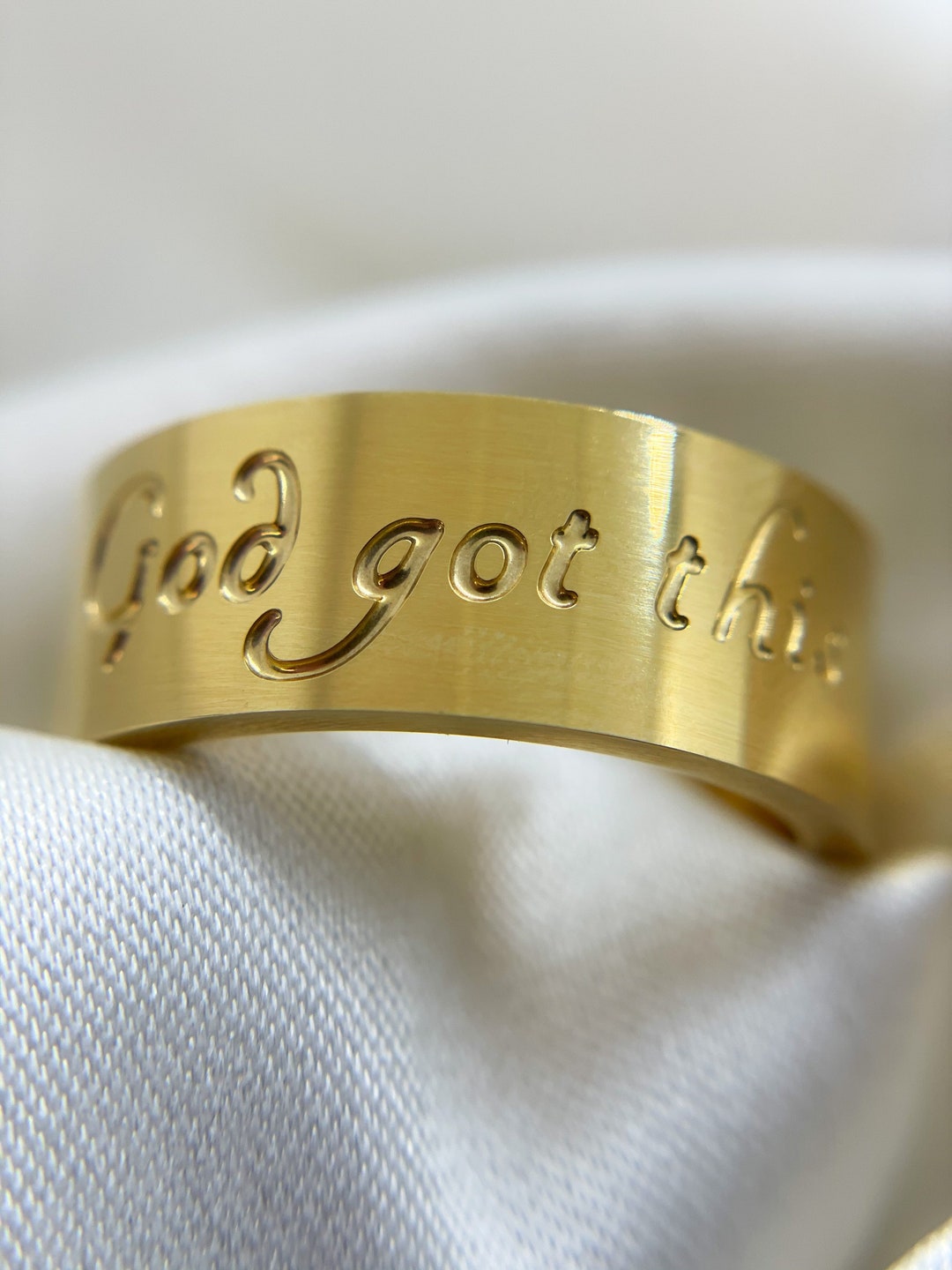 God Got This Inscribed Gold Ring, Wide Gold Band, Spiritual Jewelry ...