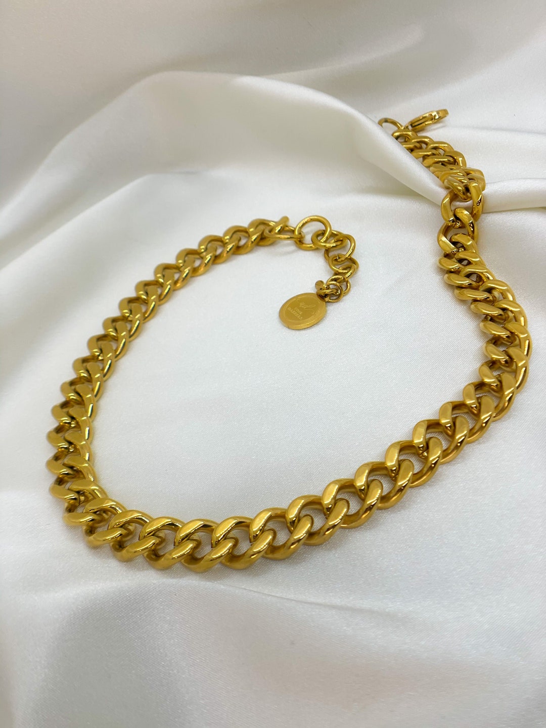Gold Plated Cuban Link Chain Set, Stainless Steel, Bold Necklace ...