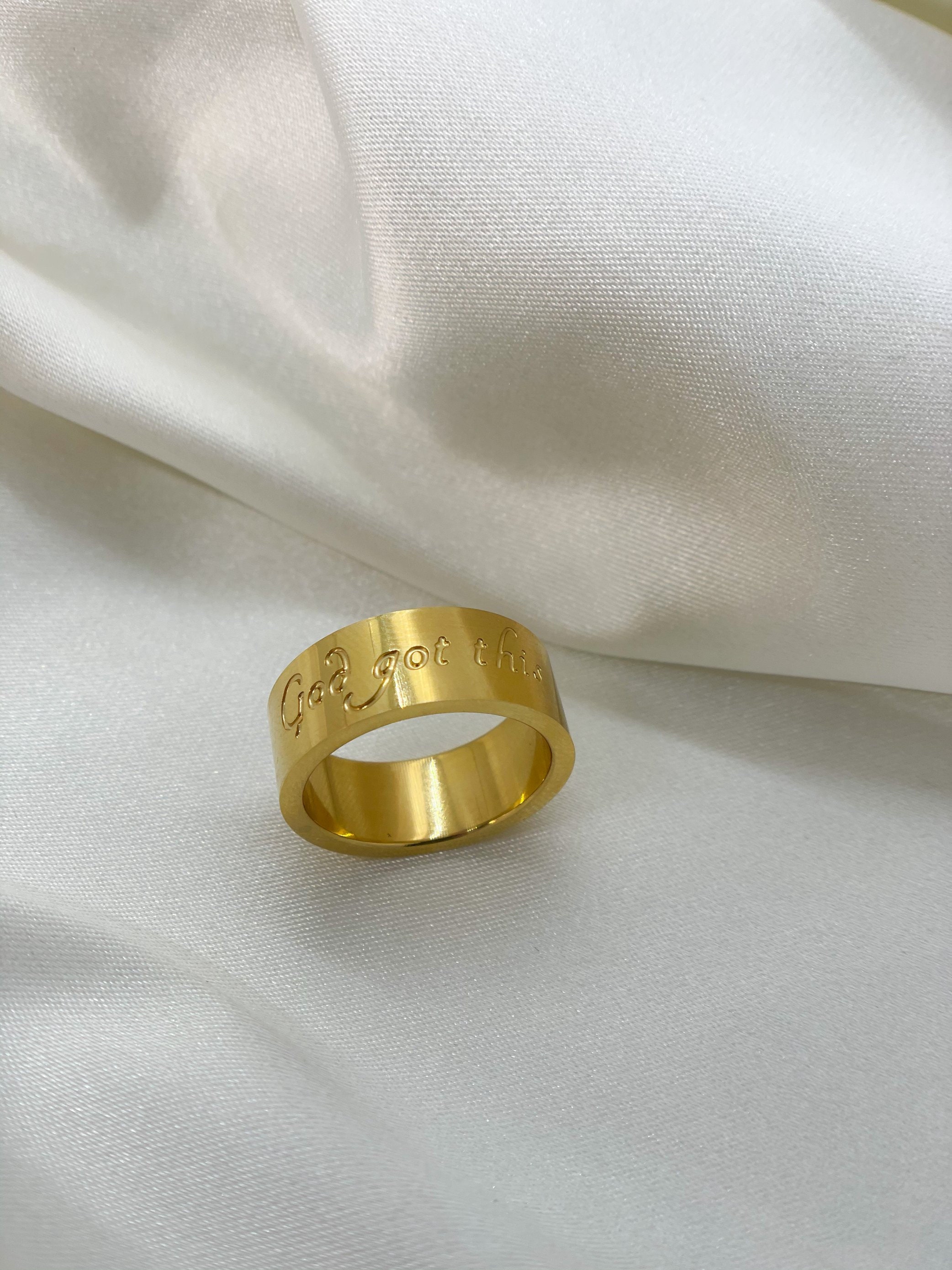 God Got This Inscribed Gold Ring, Wide Gold Band, Spiritual Jewelry ...
